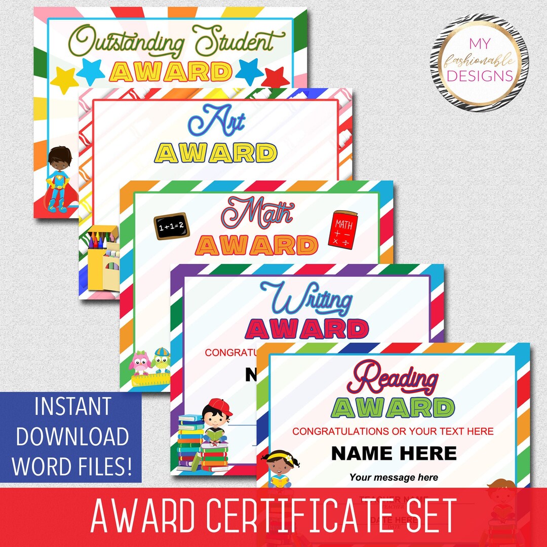 Student Certificate Set, Art Award, Reading Award, Math Award, Writing ...