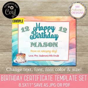 Happy Birthday Certificate Template Set 8.5x11" - 5 Designs! - Save as ...