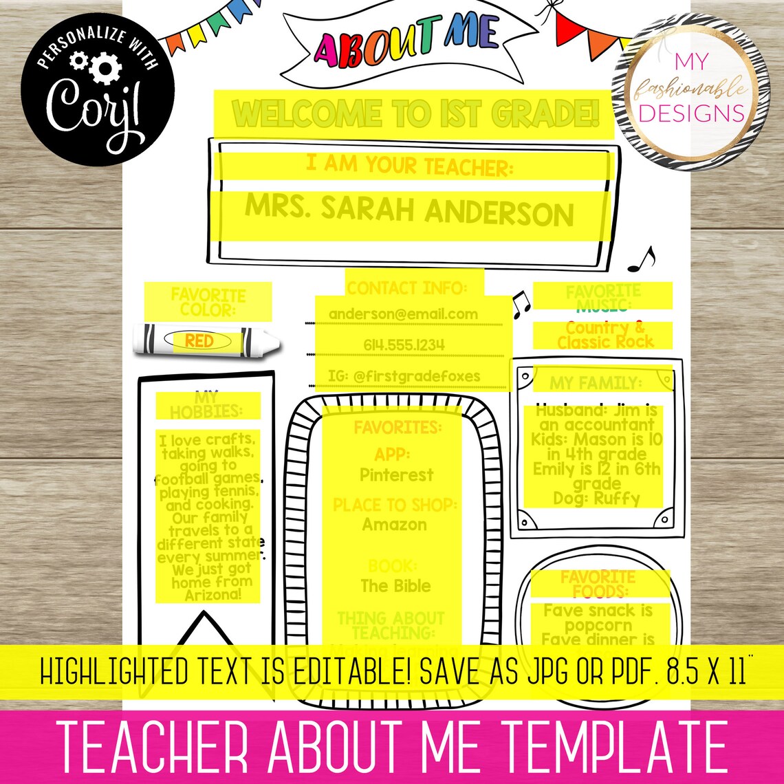 Editable Teacher About Me Template 8.5x11 JPG & PDF | Etsy