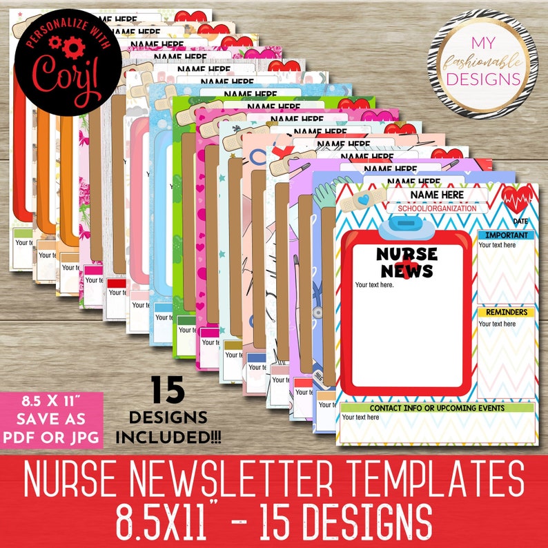 Nurse Newsletter Template Set - 15 Designs!!! 8.5x11" - Save as JPG ...
