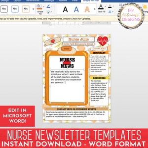 Nurse Newsletter Templates, 8 Designs Included, Word Format, Instant ...