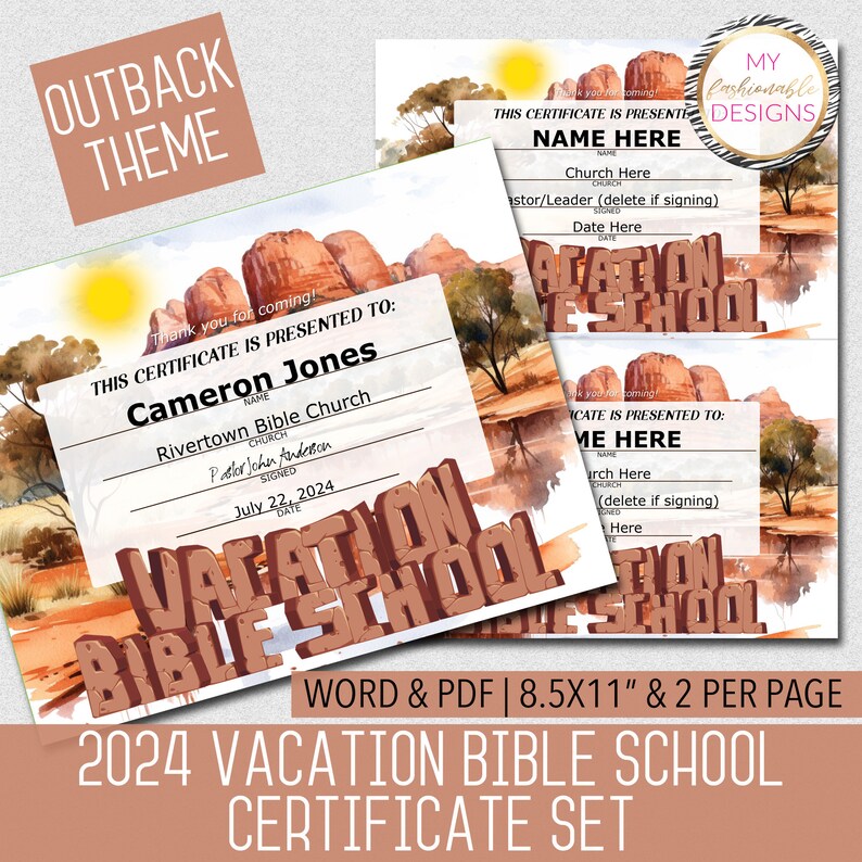 2024 VBS Certificate, Outback Theme, Vacation Bible School, Instant ...