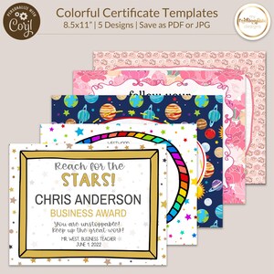 Certificate Template Set - 5 Design Templates! 8.5x11" - Save as JPG or ...