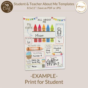 Editable Student & Teacher About Me Template - 8.5x11" - Save as JPG or ...