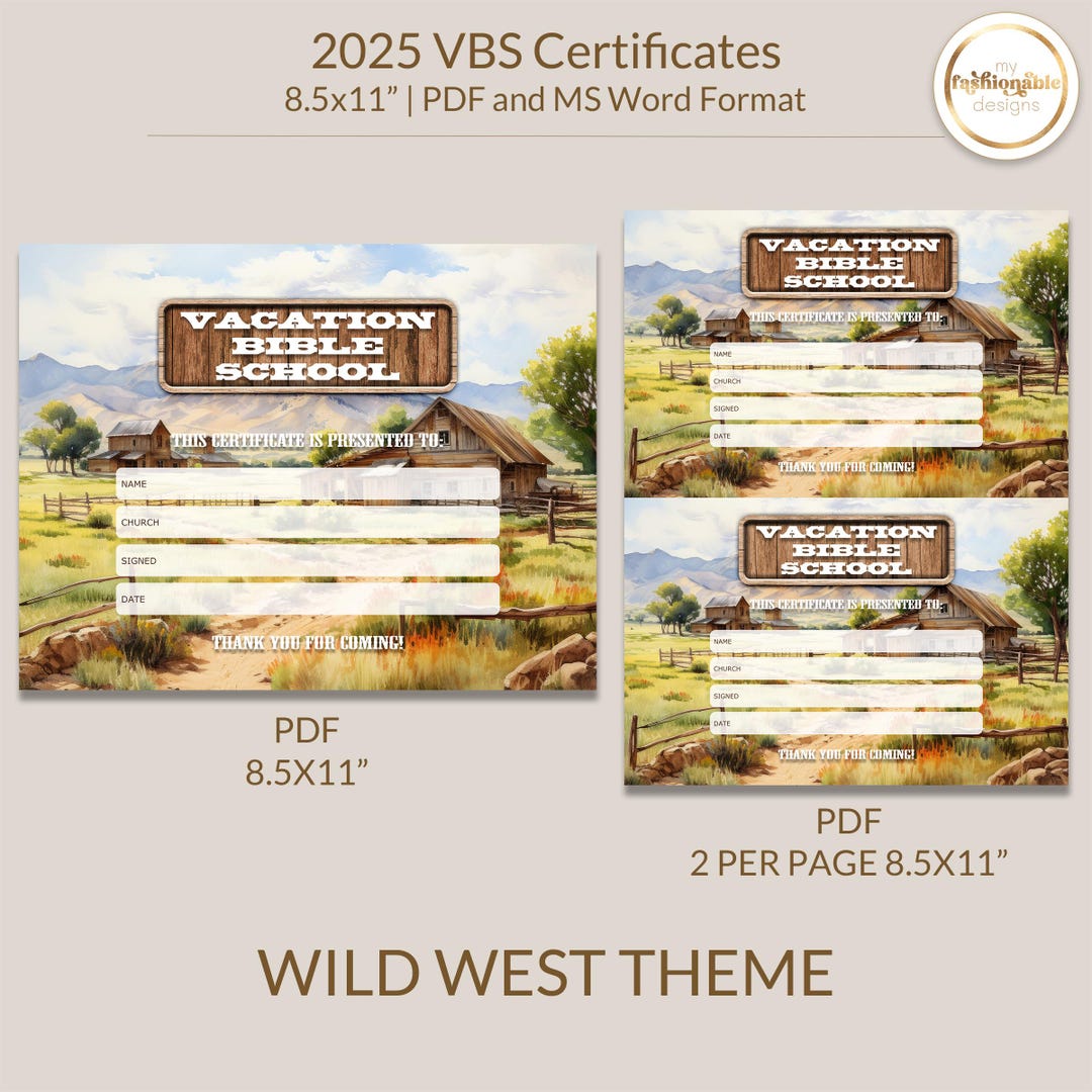 2025 VBS Certificate, Wild West Yee Haw Theme, Vacation Bible School ...