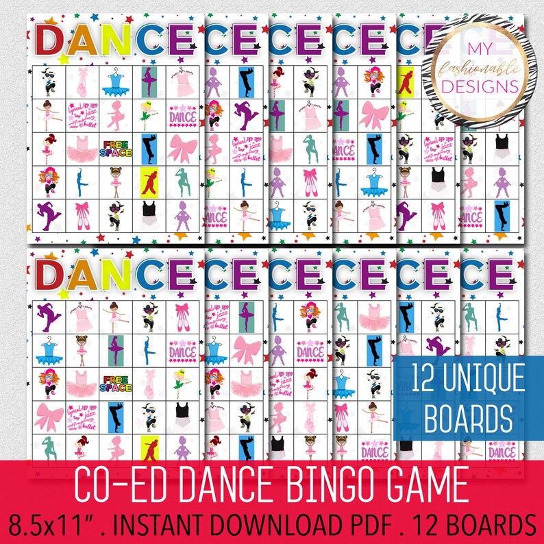 Co-ed Dance BINGO Game, 8.5x11" PDF, Instant Download! - Etsy