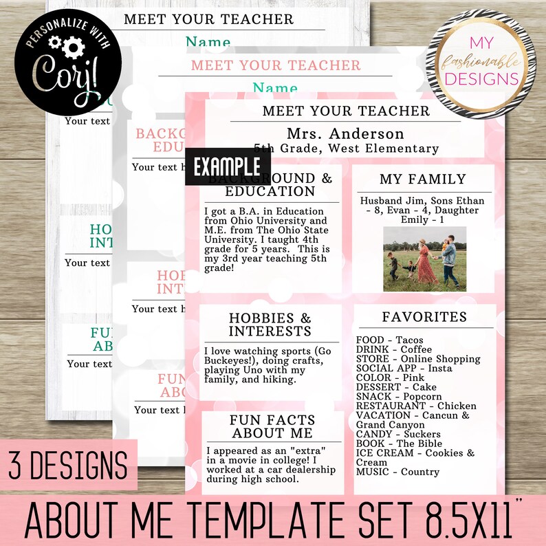 About Me Template Set 8.5x11 3 Designs Save as JPG - Etsy