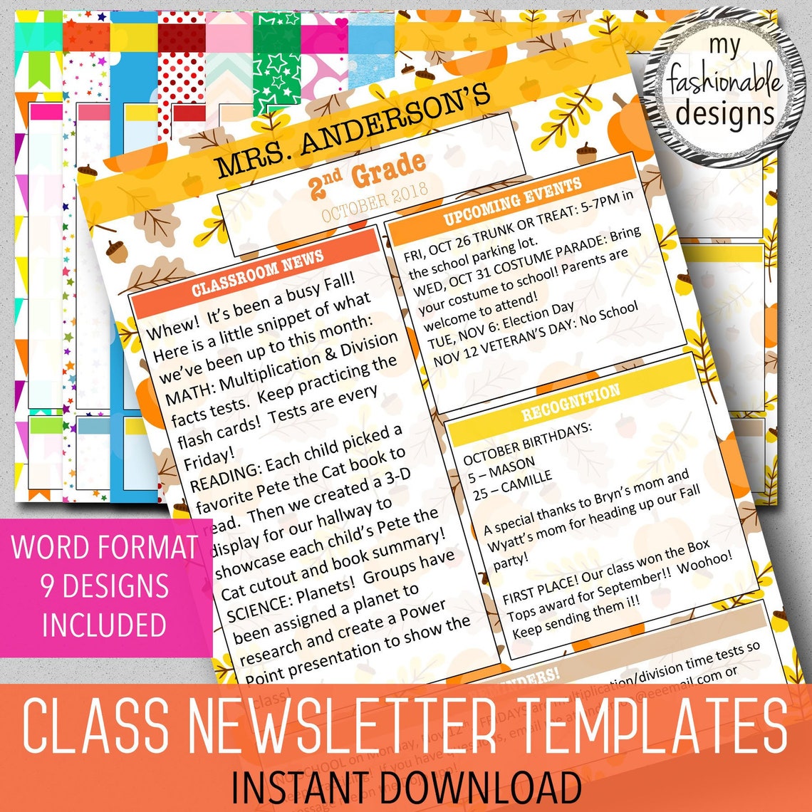Word Format Classroom Newsletter Templates 9 Designs - Etsy