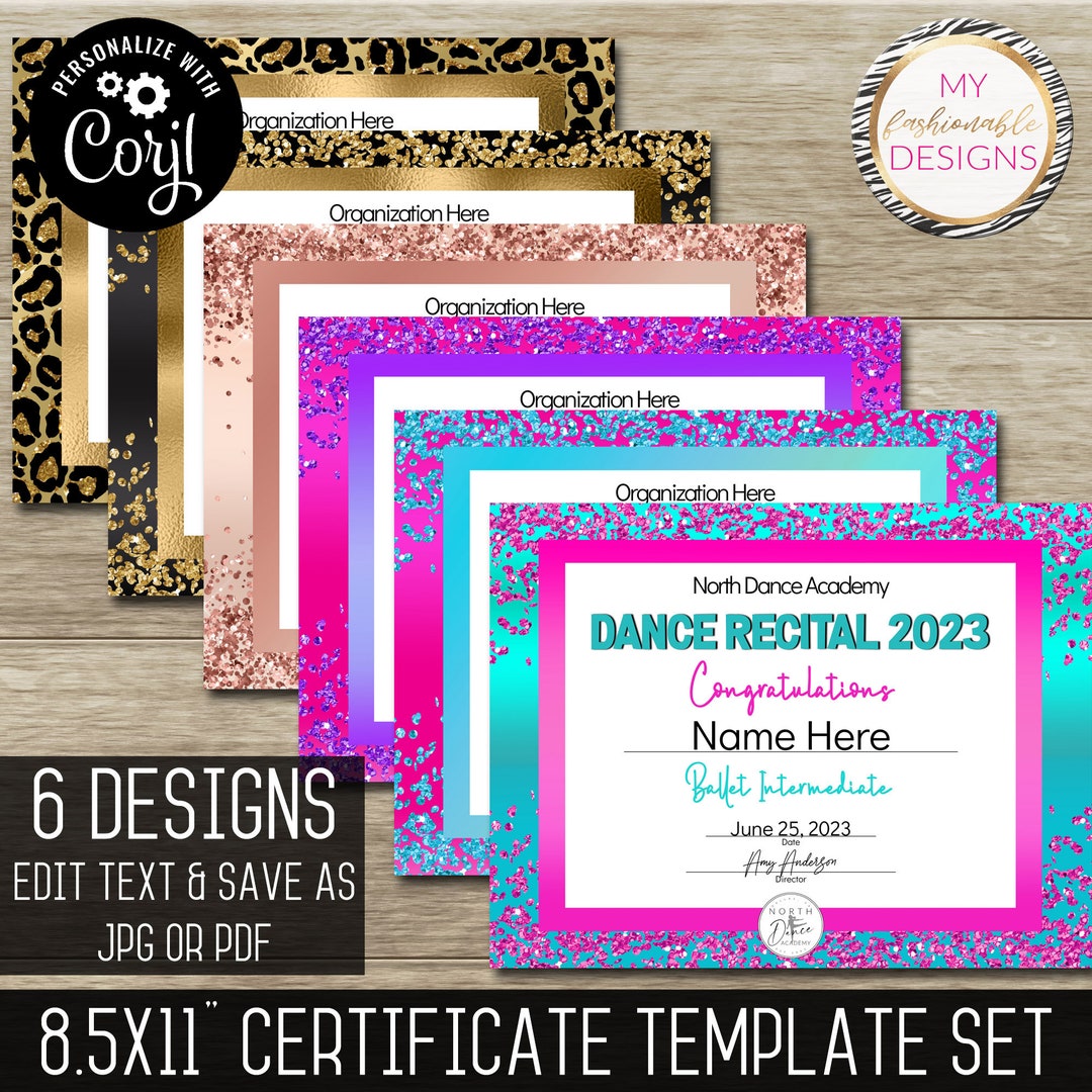 Pretty Certificate Template Set 6 Design Templates 8.5x11 Save as JPG ...