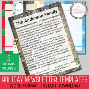 Holiday Newsletter Templates, 5 Designs Included, Christmas Newsletter ...