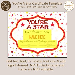 You're a Star Certificate Template - Red & Yellow - 8.5x11" - Save as ...