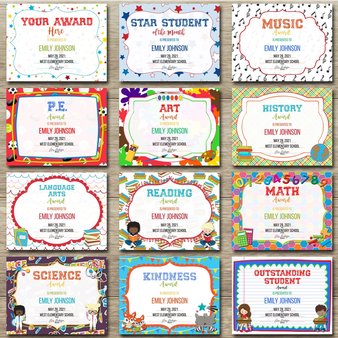School Certificate Template Set - 12 Design Templates! 8.5x11" - Save ...
