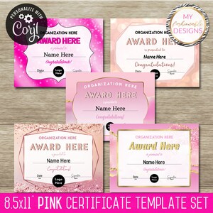 Pink Certificate Template Set - 10 Design Templates! 8.5x11" - Save as ...