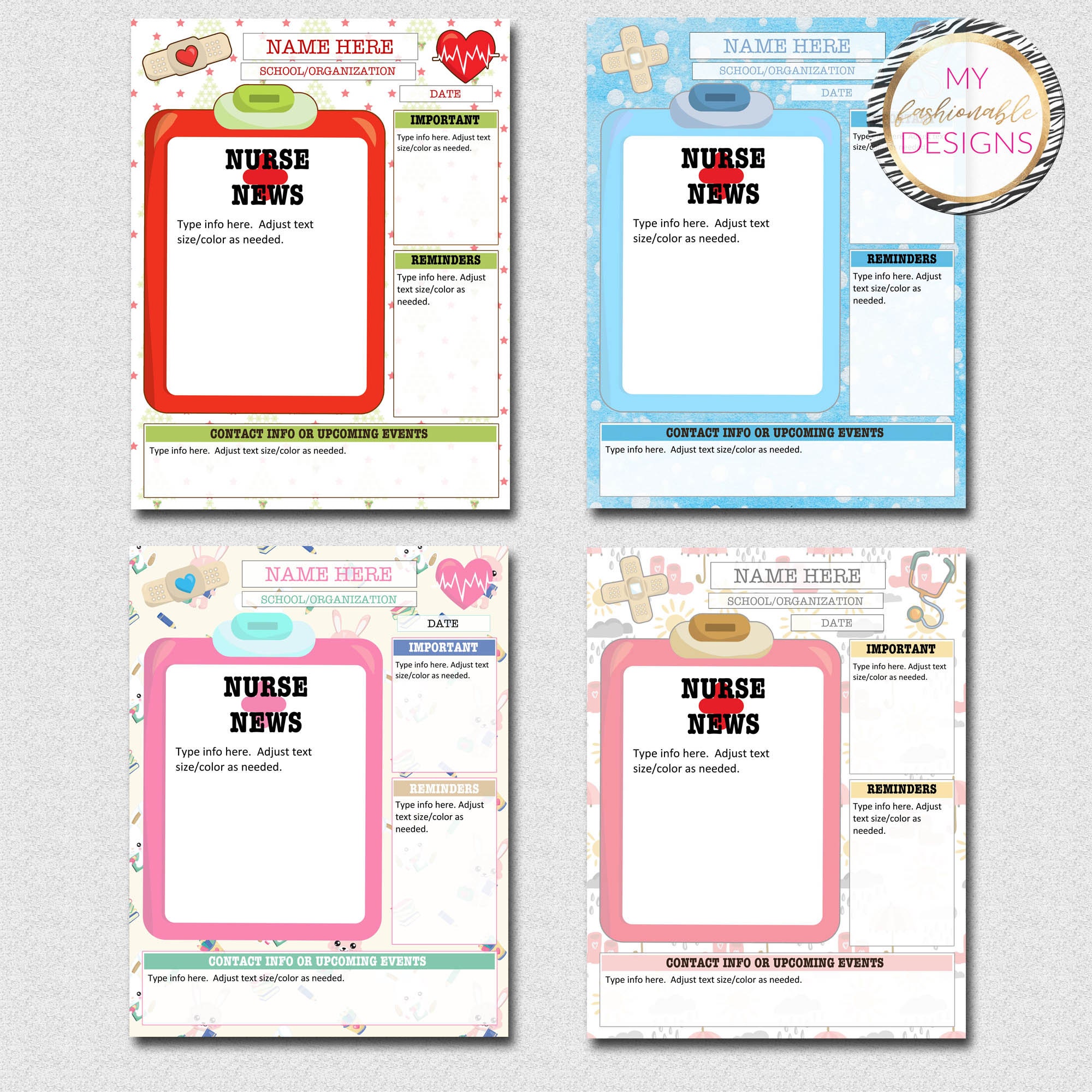 Nurse Newsletter Templates, 8 Designs Included, Word Format, Instant ...
