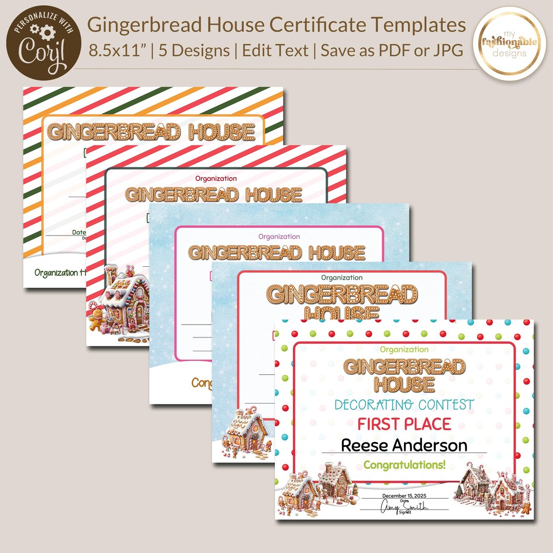 Gingerbread House Certificate Template Set - 5 Designs!!! 8.5x11 ...