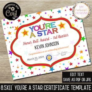 You're a Star Certificate Template - Multicolor - 8.5x11" - Save as PDF ...