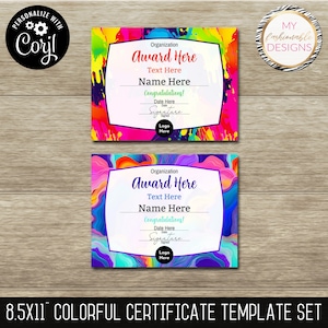 Colorful Certificate Template Set - 10 Design Templates! 8.5x11" - Save ...