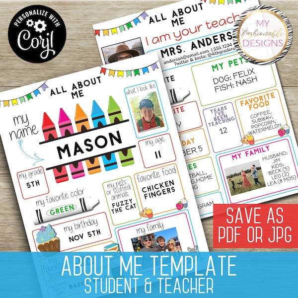 About Me Template for Student - Etsy