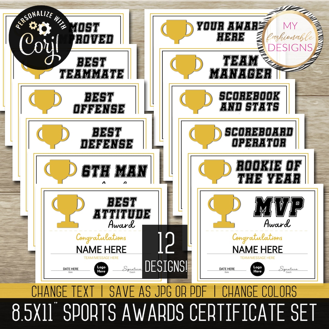Special Sports Awards Certificate Template Set 12 Design Templates 8 ...