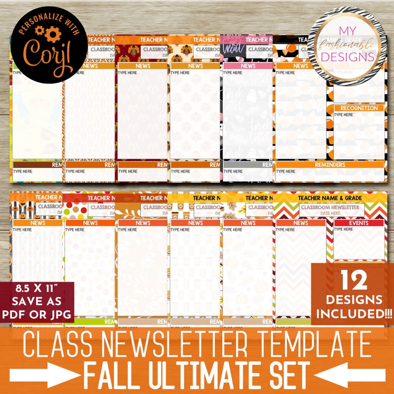 Editable Fall Class Newsletter Template Set 12 designs | Etsy