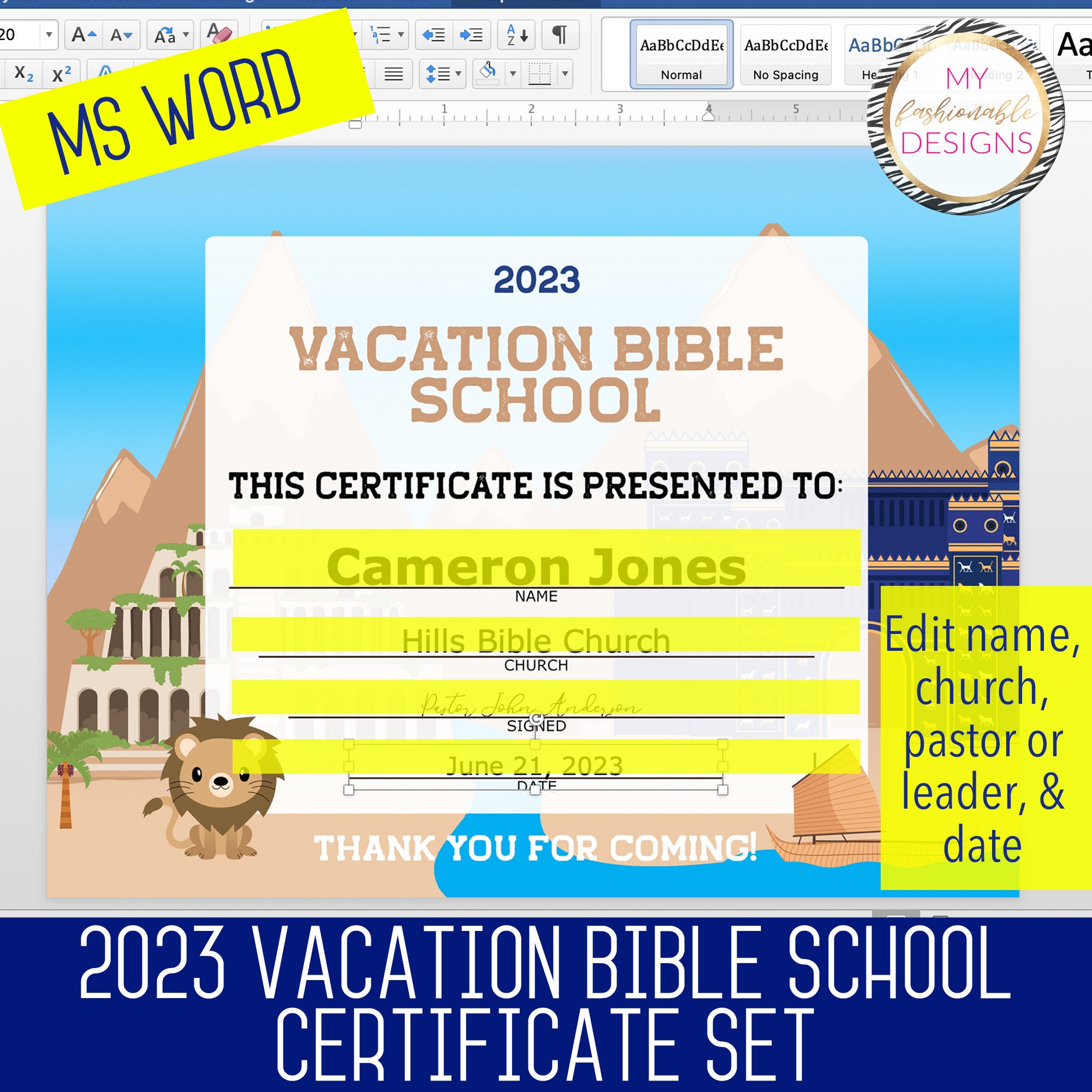 2023 VBS Certificate Babylon Theme Vacation Bible School Etsy