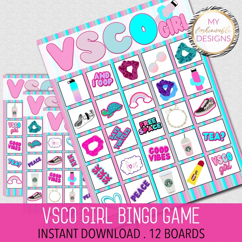 VSCO Girl BINGO Game 12 Boards Instant Download Print Your | Etsy