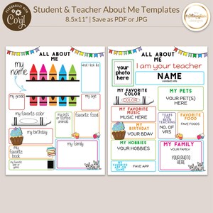 Editable Student & Teacher About Me Template - 8.5x11" - Save as JPG or ...