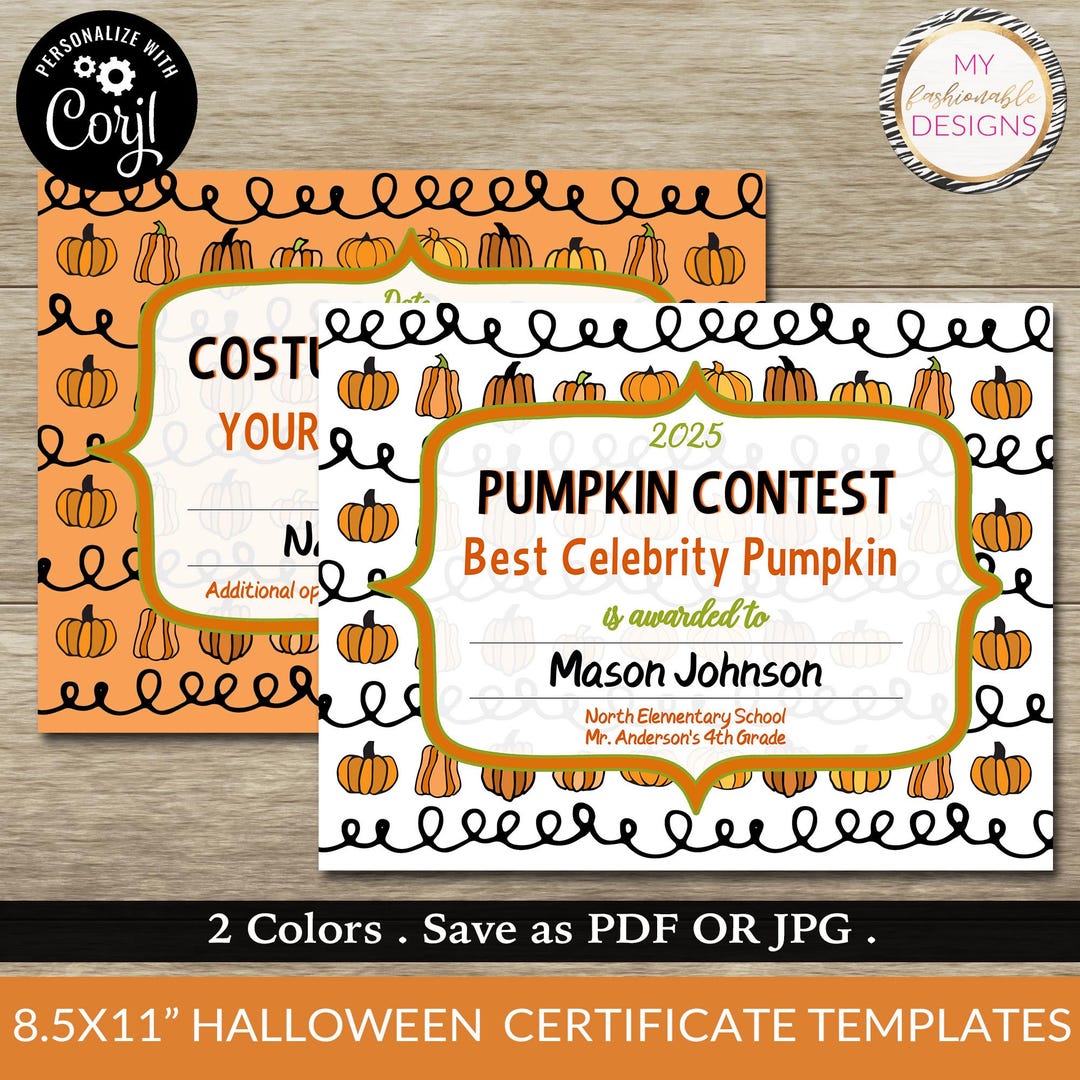 Halloween Certificate Template Set - 2 Colors - 8.5x11" - Save as JPG ...
