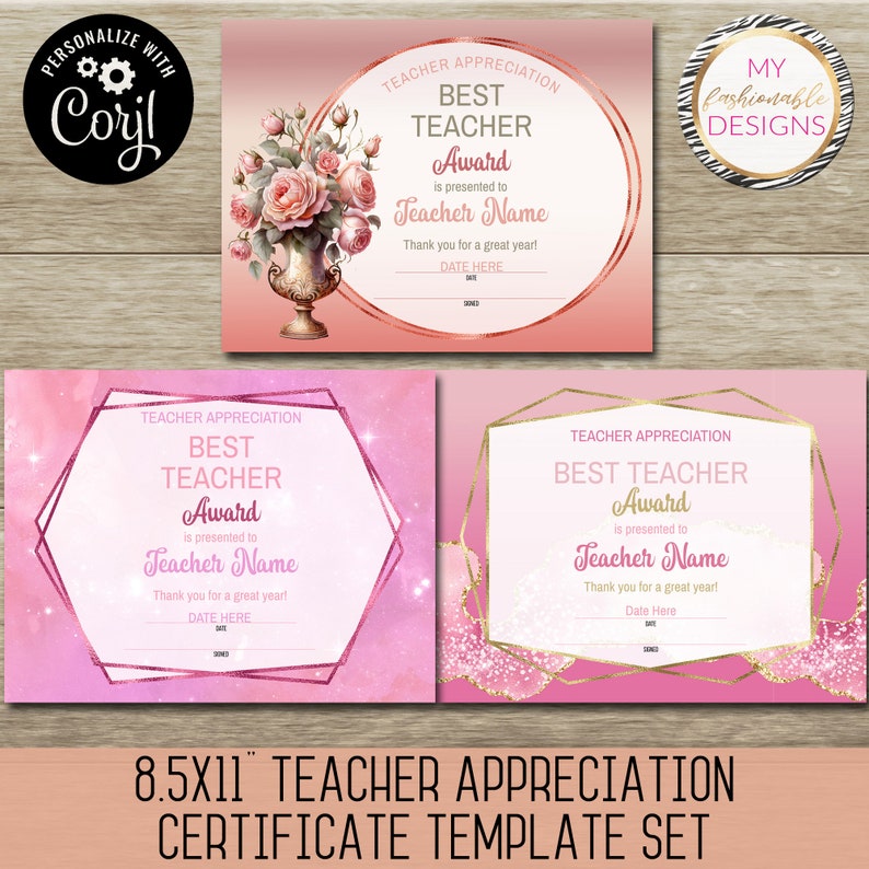 Teacher Appreciation Certificate Template Set 6 Templates - Etsy
