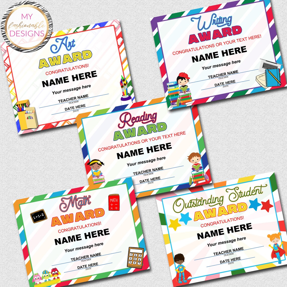 Student Certificate Set Art Award Reading Award Math Award - Etsy