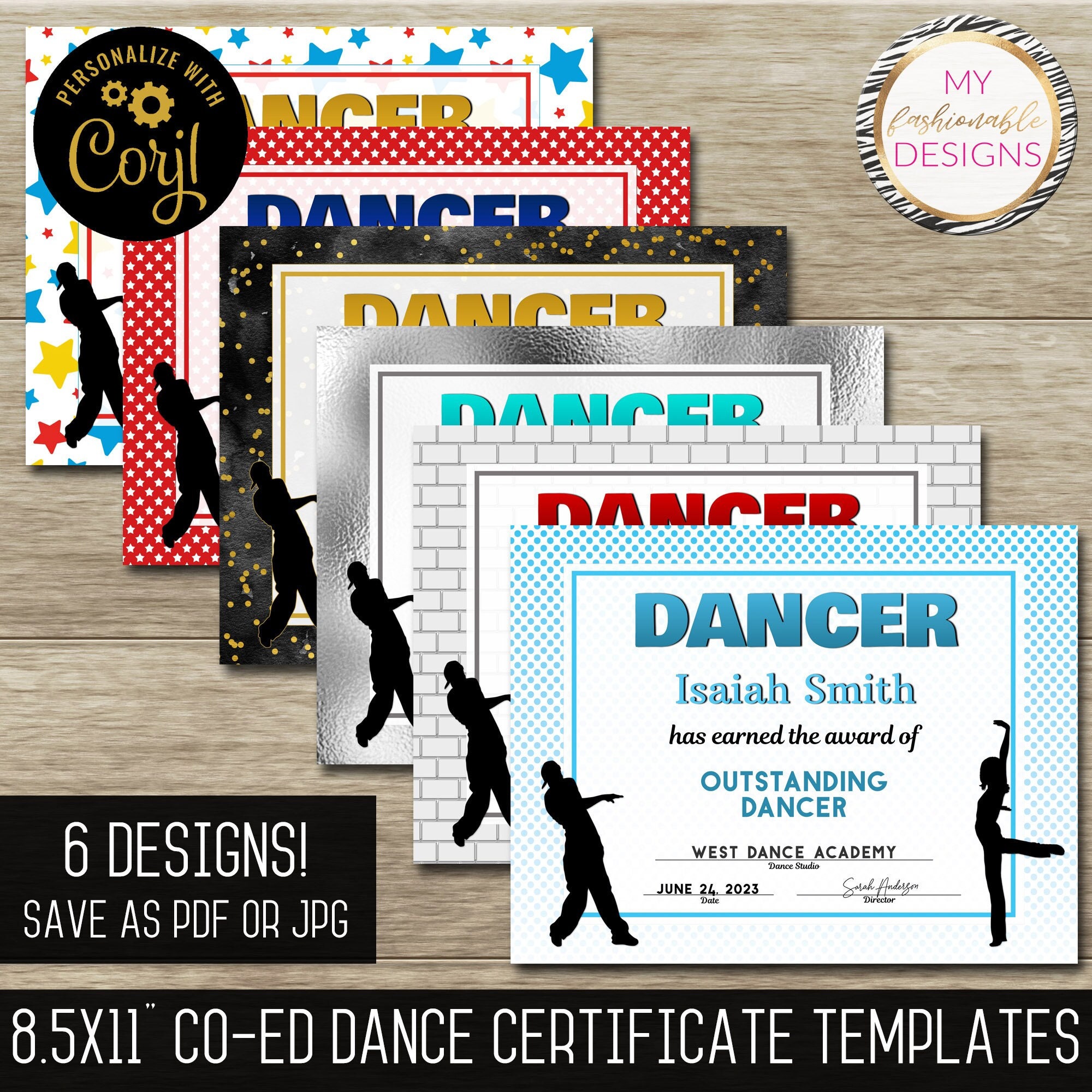 Coed Dancer Certificate Template Set - 8.5x11" -6 Designs - Save as PDF ...