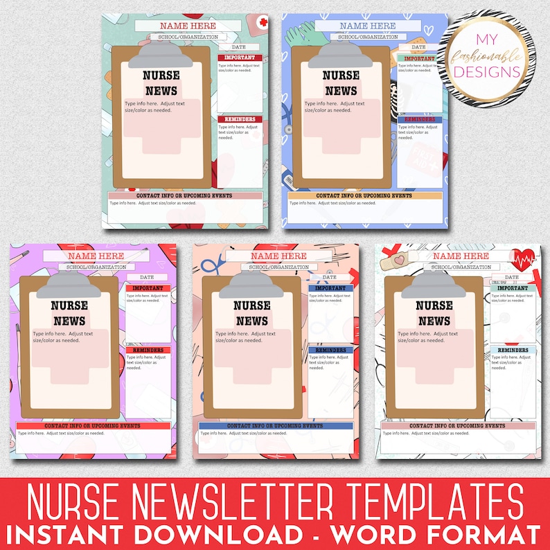 Nurse Newsletter Templates, 5 Designs Included, Word Format, Instant ...