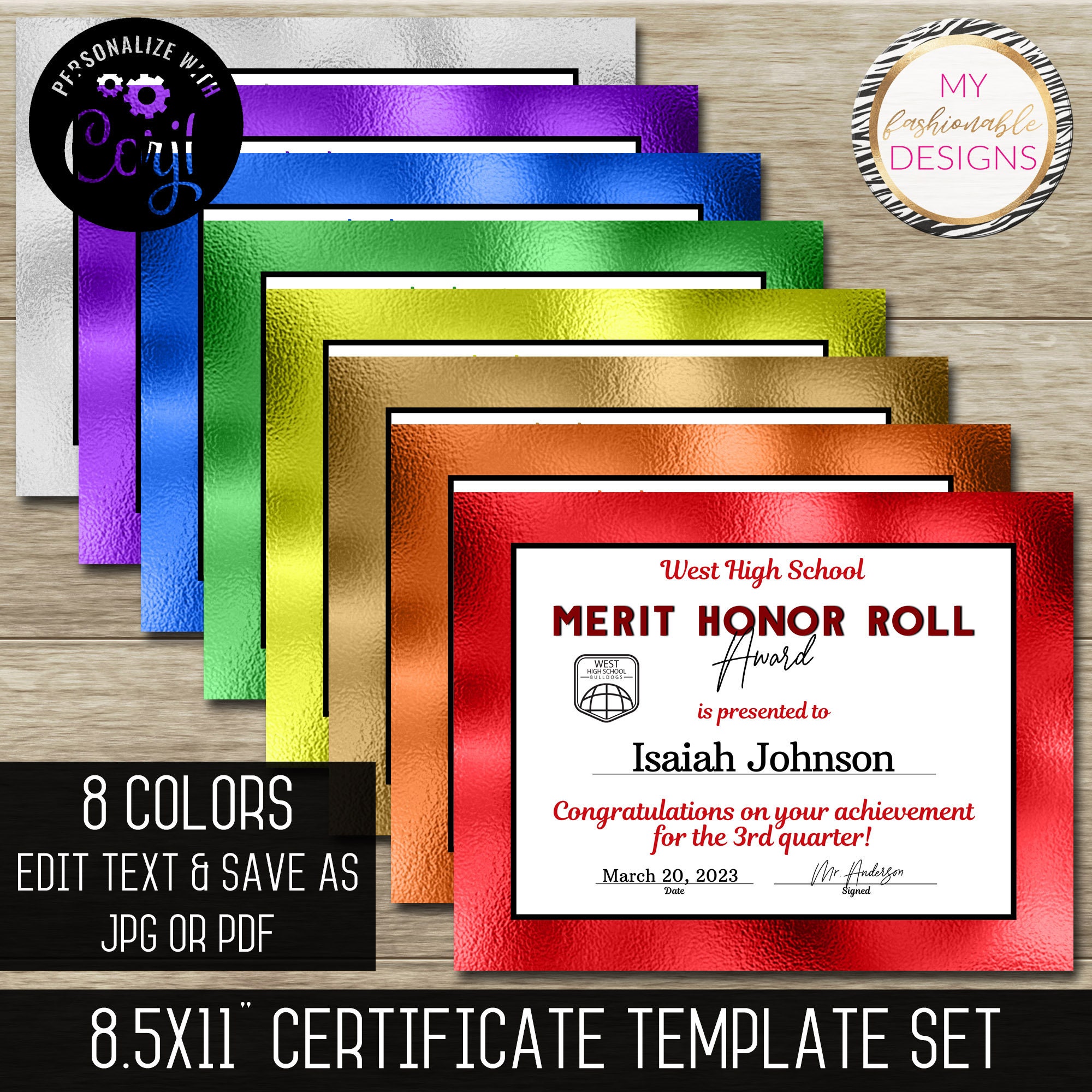Certificate Template Set 8 Colors 8.5x11 Save as - Etsy