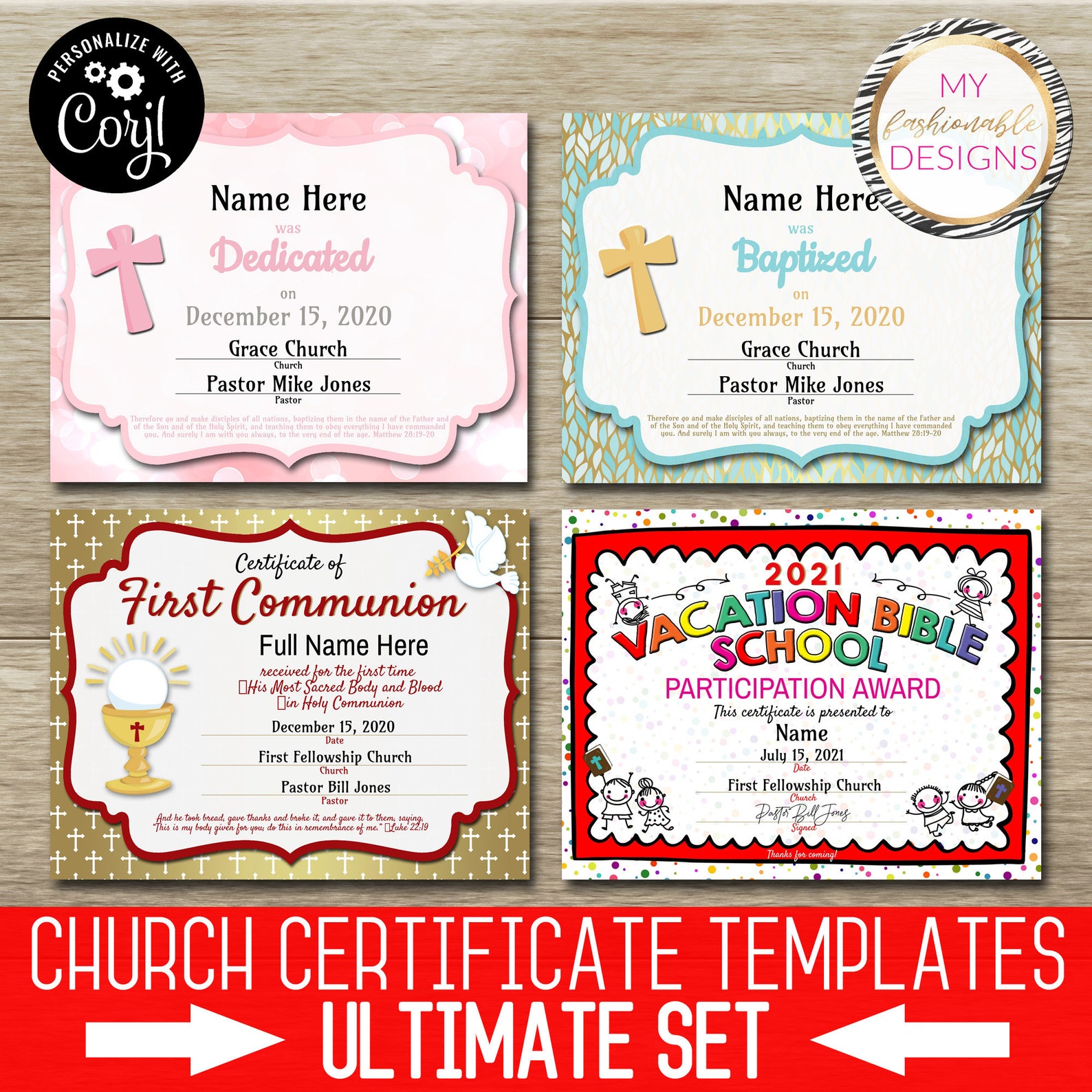 Church Certificate Template Ultimate Set - 11 Designs!!! 8.5x11" - Save ...