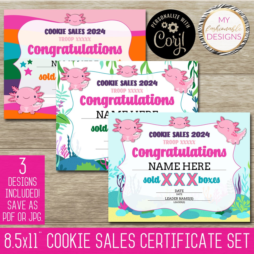 2024 Cookie Sales Certificate 8.5x11 Corjl Self-edit Template Save as ...