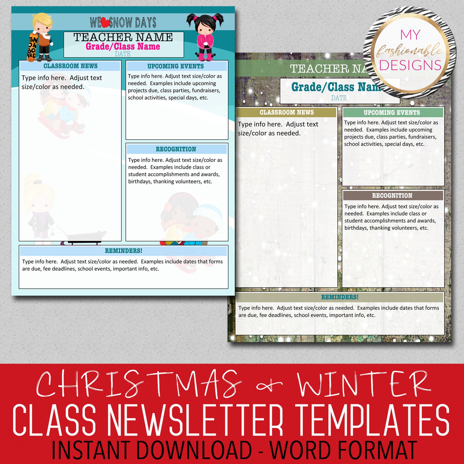 Christmas & Winter Newsletter Templates 5 Designs Included - Etsy