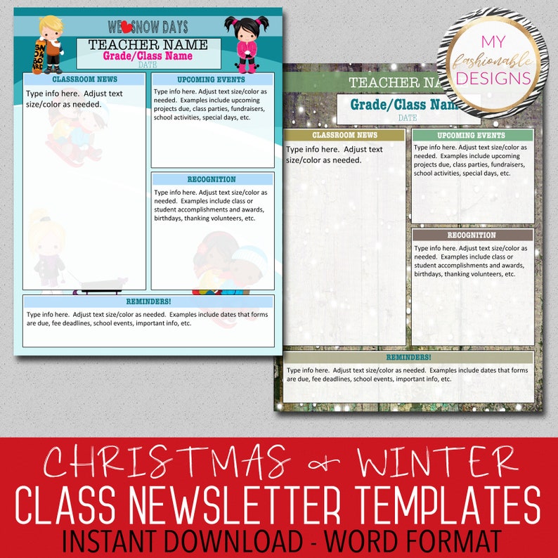 Christmas & Winter Newsletter Templates 5 Designs Included - Etsy