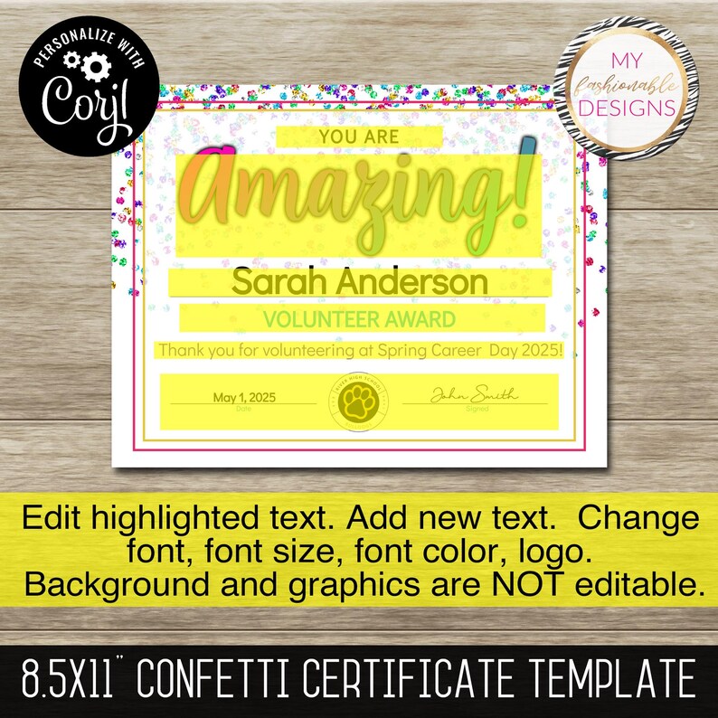 You're Amazing Confetti Certificate Template Set - 3 Design Templates ...