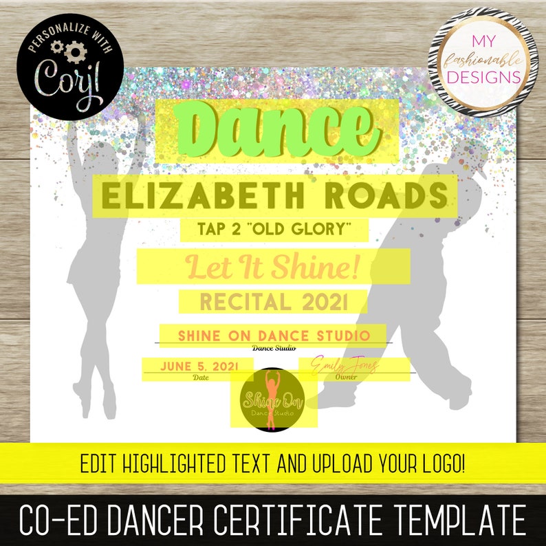 Co-ed Dancer Certificate 8.5x11 Printable Template - Etsy