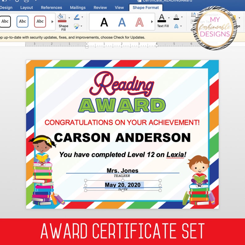 Student Certificate Set, Art Award, Reading Award, Math Award, Writing ...
