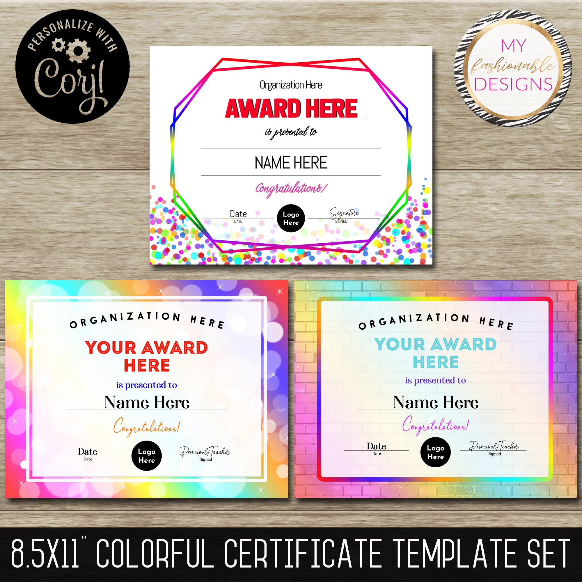 Colorful Certificate Template Set -7 Design Templates! 8.5x11" - Save ...