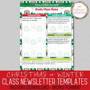 Christmas & Winter Newsletter Templates, 5 Designs Included, Teacher ...