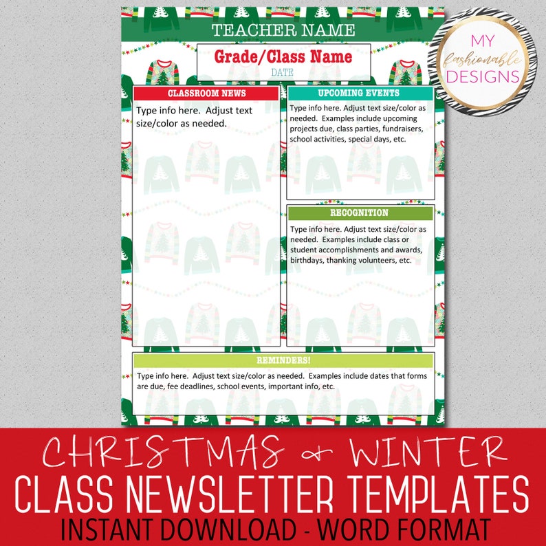 Christmas & Winter Newsletter Templates 5 Designs Included - Etsy