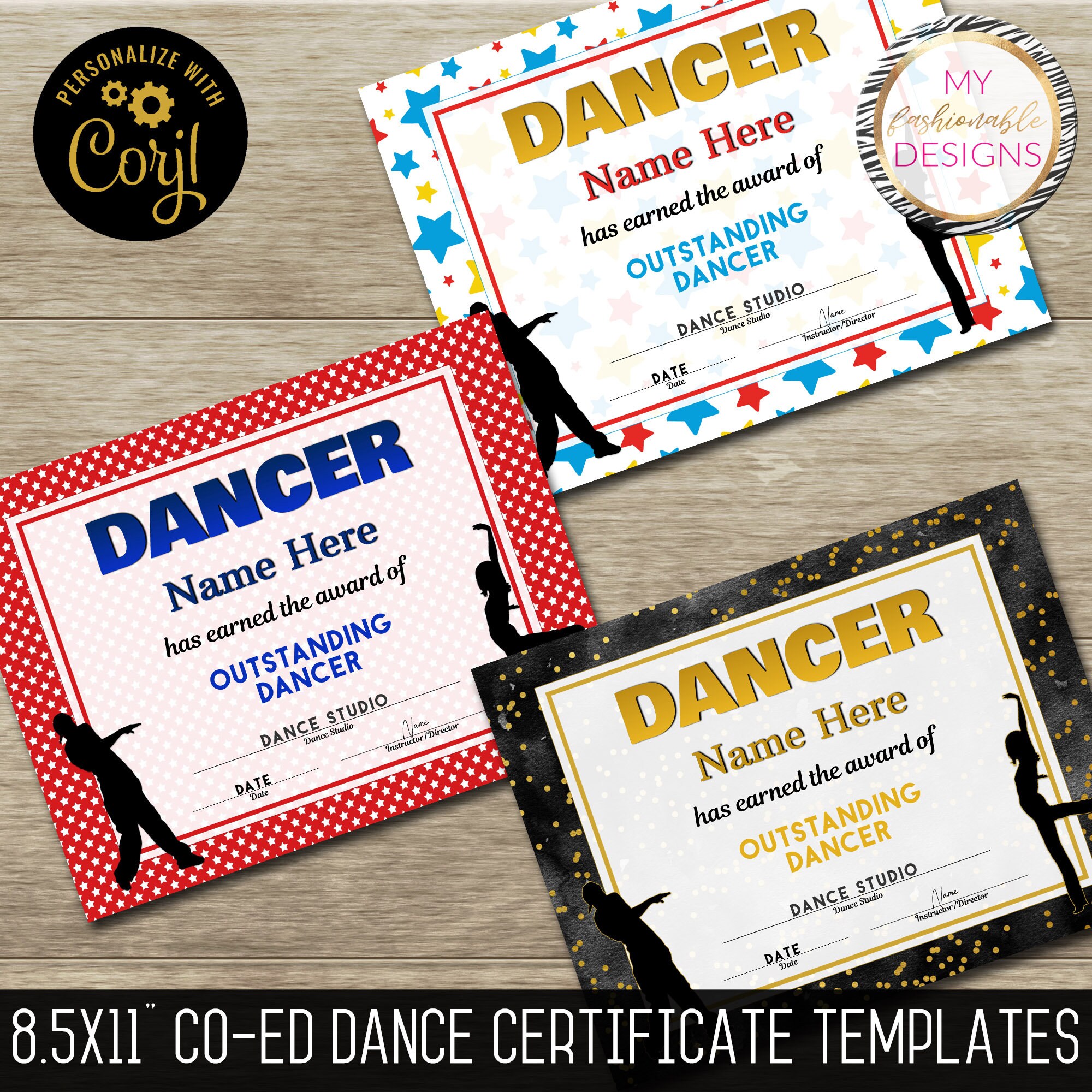 Coed Dancer Certificate Template Set - 8.5x11" -6 Designs - Save as PDF ...