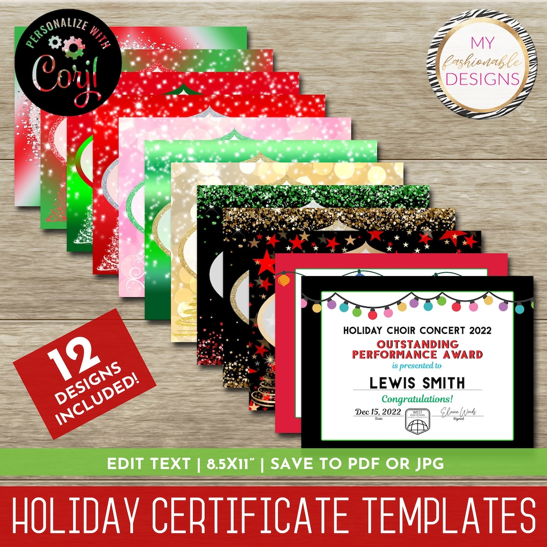 Holiday Certificate Template Set - 12 Design Templates! 8.5x11" - Save ...