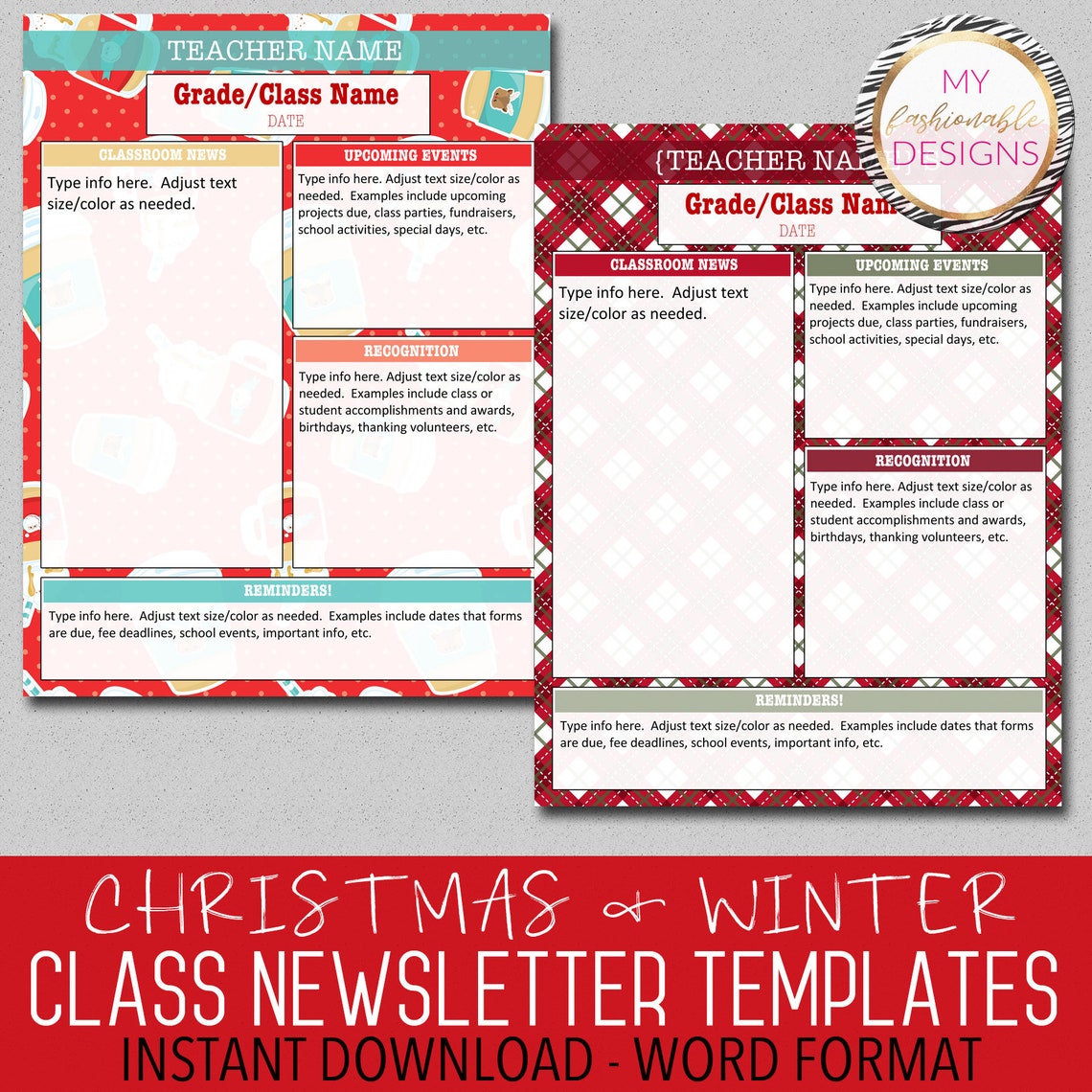 Christmas & Winter Newsletter Templates 5 Designs Included - Etsy