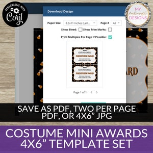 Halloween Mini Certificate Templates 4x6" - 10 Designs! Costume or ...
