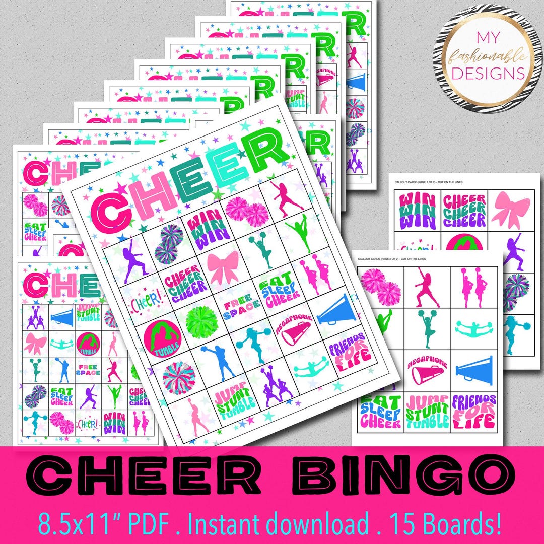 Cheer BINGO Game, Cheerleader BINGO, 15 Boards - 8.5x11" PDF, Instant ...