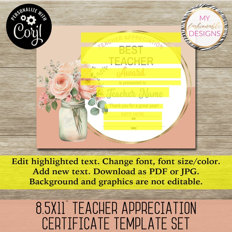 Teacher Appreciation Certificate Template Set 65 Templates - Etsy