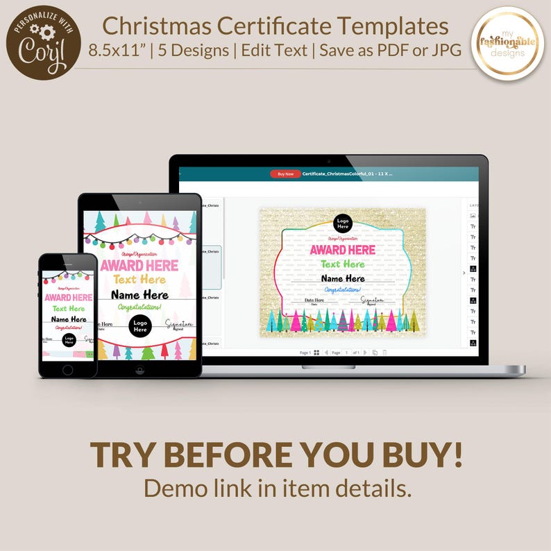 Christmas Certificate Template Set - 5 Design Templates! 8.5x11" - Save ...
